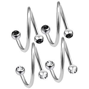 2pc 12mm 1/2 Twisted Barbell Spiral Nose Ring Twist Pierced Earrings Ear Piercing Cartilage Jewelry Industrial Earring Rings Lip Screw Surgical Helix Tragus Daith Navel Belly Black Cystal