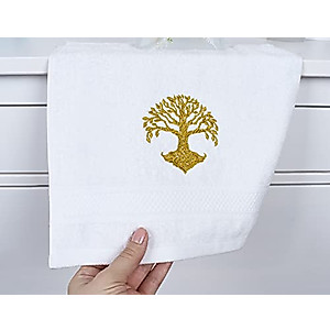VoYa - Luxury Embroidered Turkish Cotton - 13” × 13” SWashcloth for Bathroom, Kitchen, Hotel, Spa, Gym -White