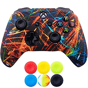 9CDeer 1 Piece of SiliconeTransfer Print Protective Cover Skin + 6 Thumb Grips for Xbox One/S/X Controller Pink Flowers