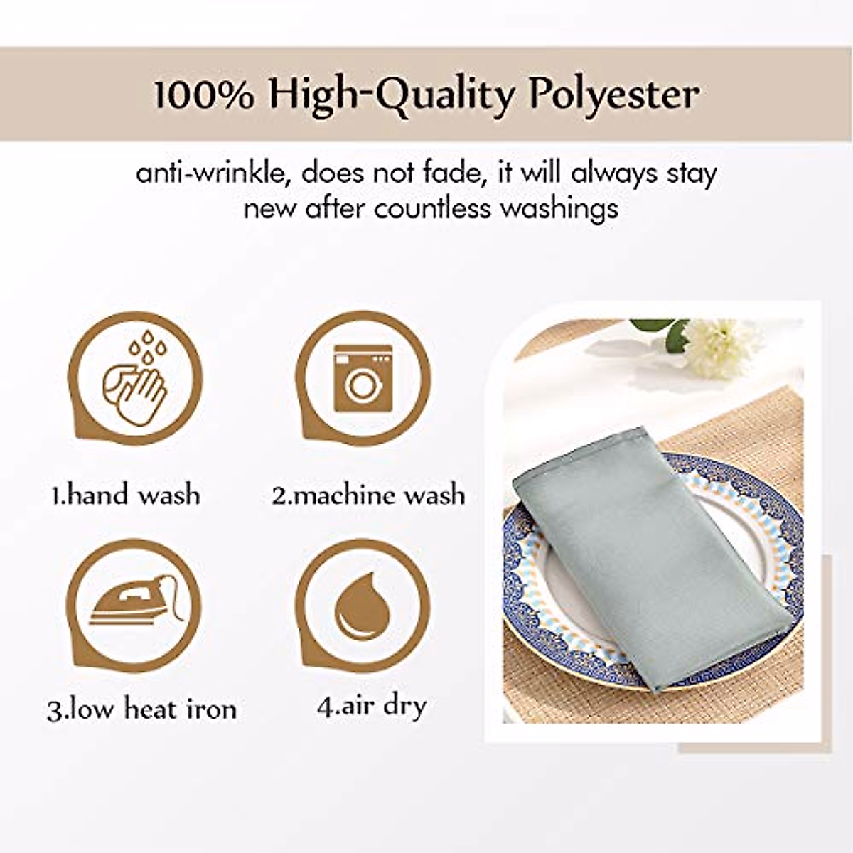 Cloth Napkins Washable and Soft Dinner Napkins 12 Pack Polyester Napkins for Dining Restaurant Hotel and Wedding