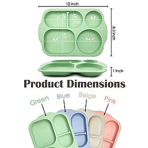 KITLAB Unbreakable Divided Plates, 4 Pack Wheat Straw Tray, Large Fast Food Tray for Toddlers Adults Kids Children, Lightweight Plates, Dishwasher and Microwave Safe