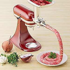 Metal Food Grinder Attachment for KitchenAid Stand Mixers, Kitchen aid Meat Grinder Included 3 Sausage Stuffer Tubes, 4 Grinding Plates, 2 Grinding Blades, Kubbe Meat Processor Accessories