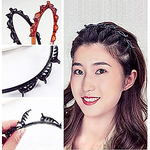 SHUNMEIL 6PCS Double Bangs Hairstyle Hairpin with clips Woven Large Real Accessories for Hair Hairstyle Pin band Hollow Layer Plait Perfect Head Headband Hair Bands (Black2Brown2pin2)