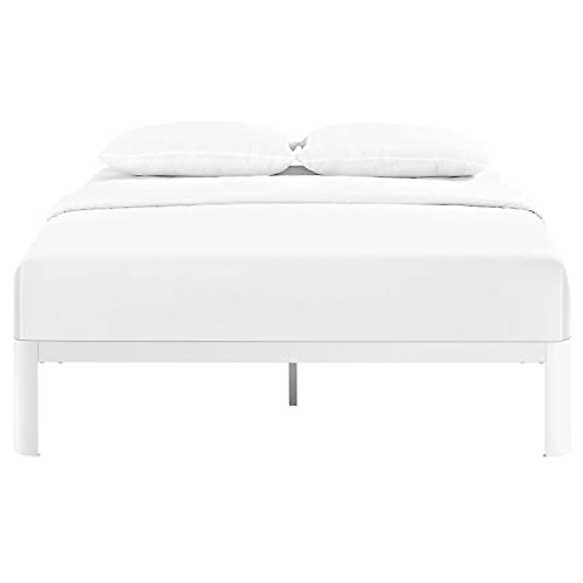 Modway Corinne Steel Modern Mattress Foundation Full Bed Frame with Wood Slat Support in White