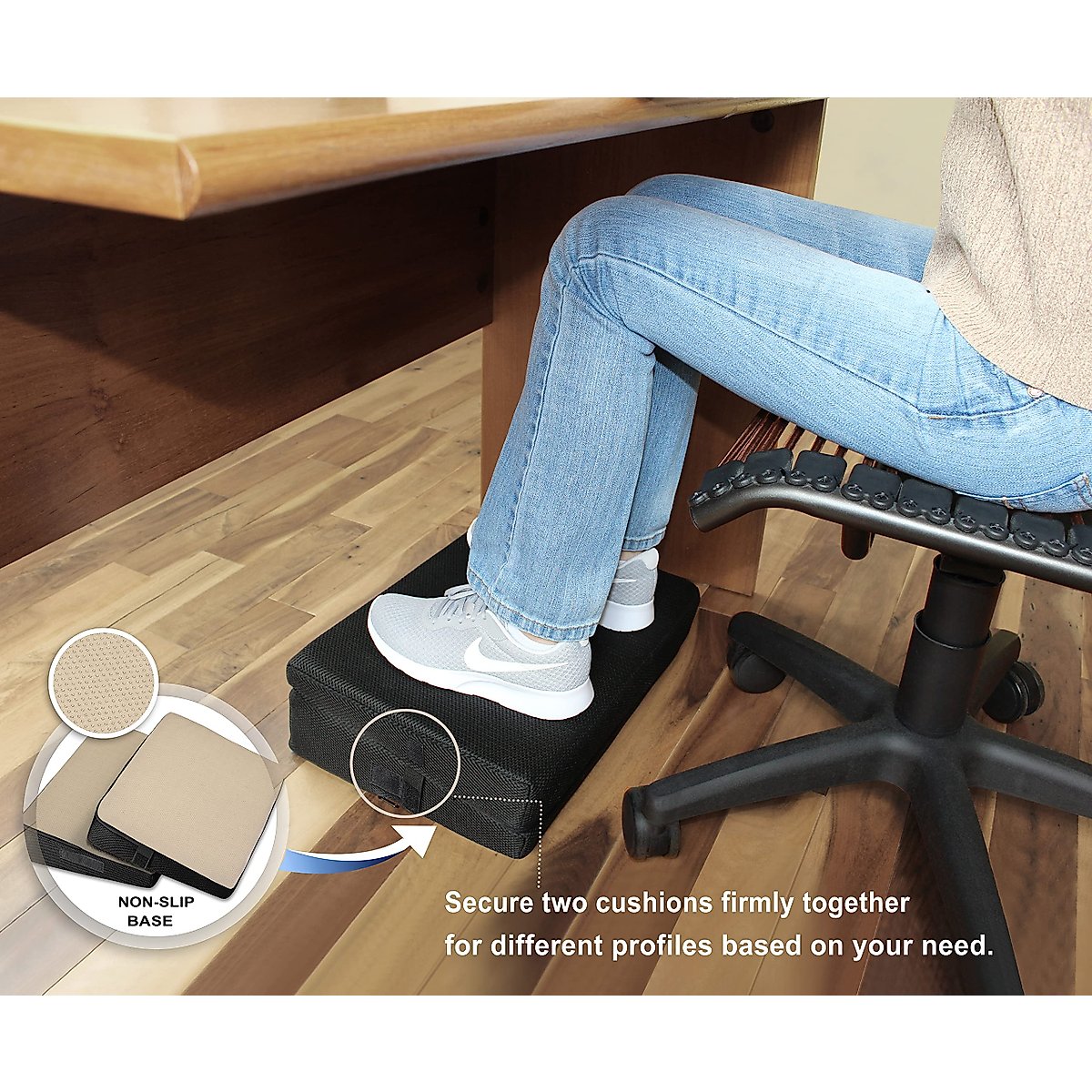 InteVision 4-in-1 Footrest for Added Height - Premium Foam Foot Cushion Works Great for Under Desk or bar - Will not Slide on Any Surface