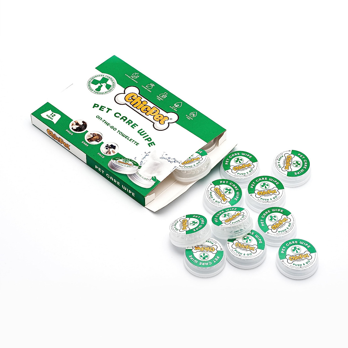 ChicPet Push and User-Ready, On-The-Go Unscented Dog Wipes, Hypoallergenic Grooming Wipes Cleaning for Easy Use for Paws, Body and Butt, Pet Wipes Good for Sensitive Skin