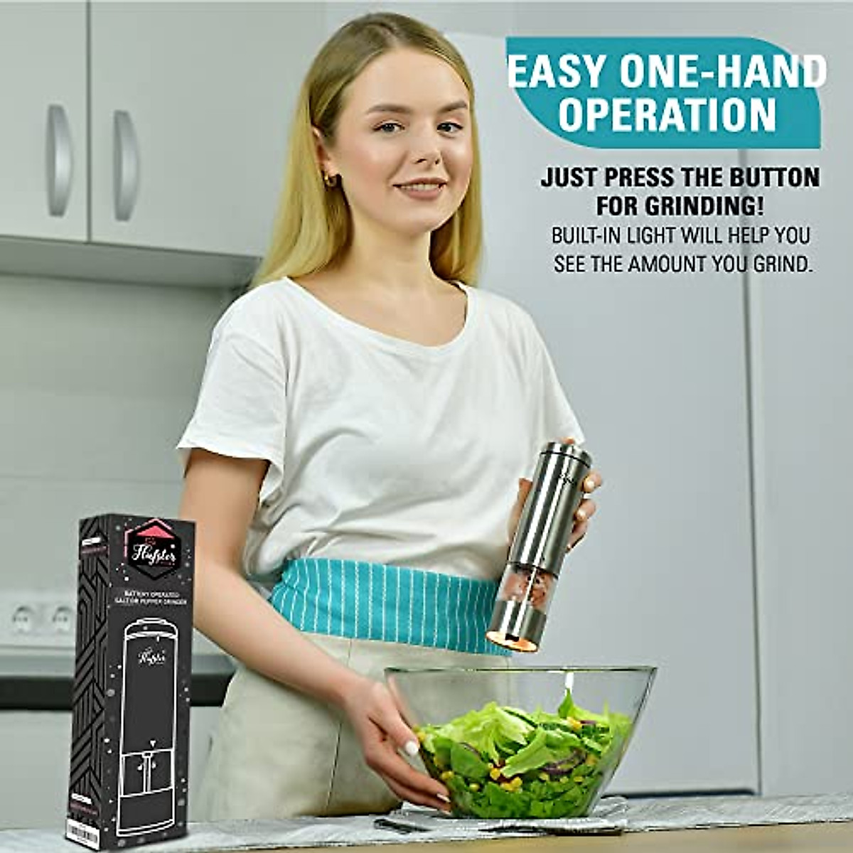 Electric Pepper Grinder - Simplify Your Cooking With Pack of 1 Battery Operated Mill with Light