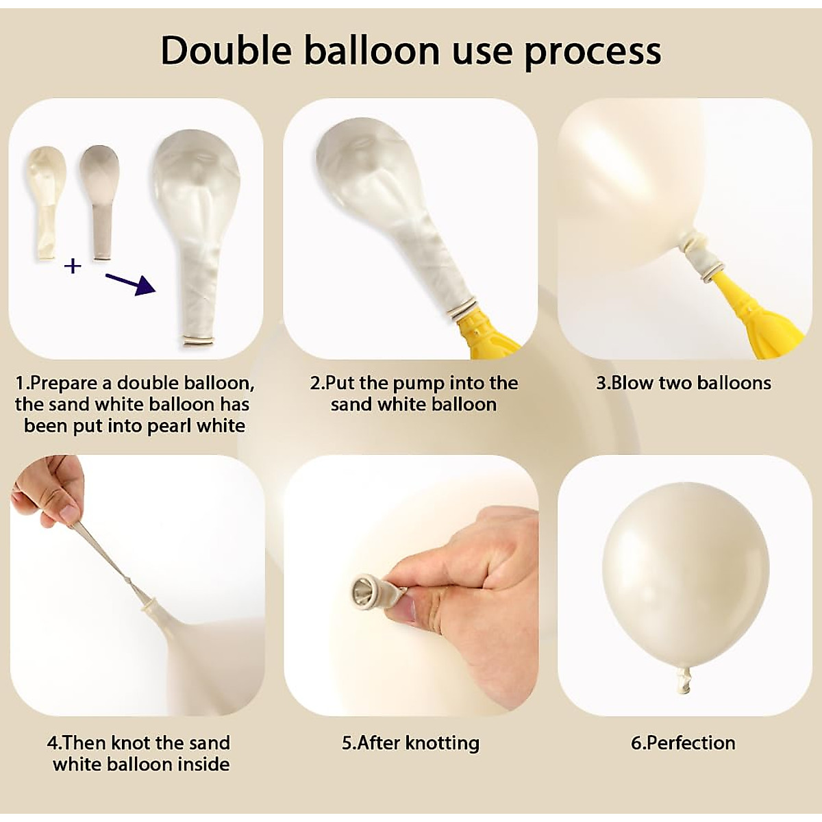 Double-stuff Pearl White Sand White Balloon Garland Arch kit, 132pcs 18/10/5 inch White Balloons with Metallic Gold Balloon for Wedding Bridal Baby Shower Birthday Anniversary Party Decorations