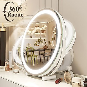 Vierose 18 Inch Large Vanity Mirror with Lights, Round LED Makeup Mirror, Light Up Mirror Makeup Mirror with Lights for Bedroom Tabletop, Smart Touch Control 3 Colors Dimmable, 360° Rotation (White)