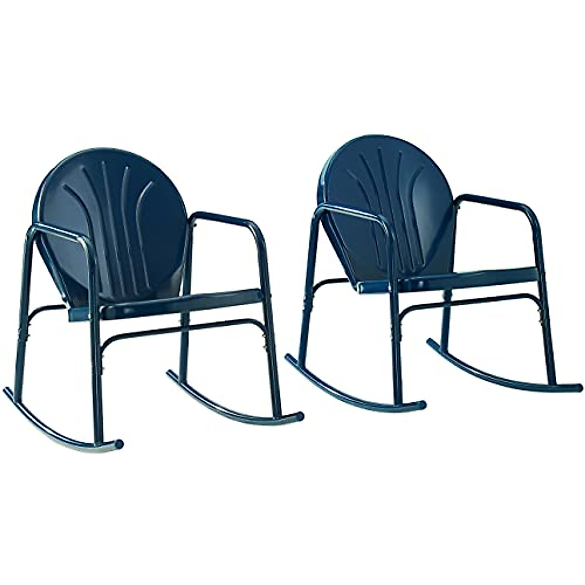 Crosley Furniture Griffith Retro Metal Outdoor Rocking Chairs, Set of 2, for Porch, Deck, Balcony, Backyard, Navy Gloss