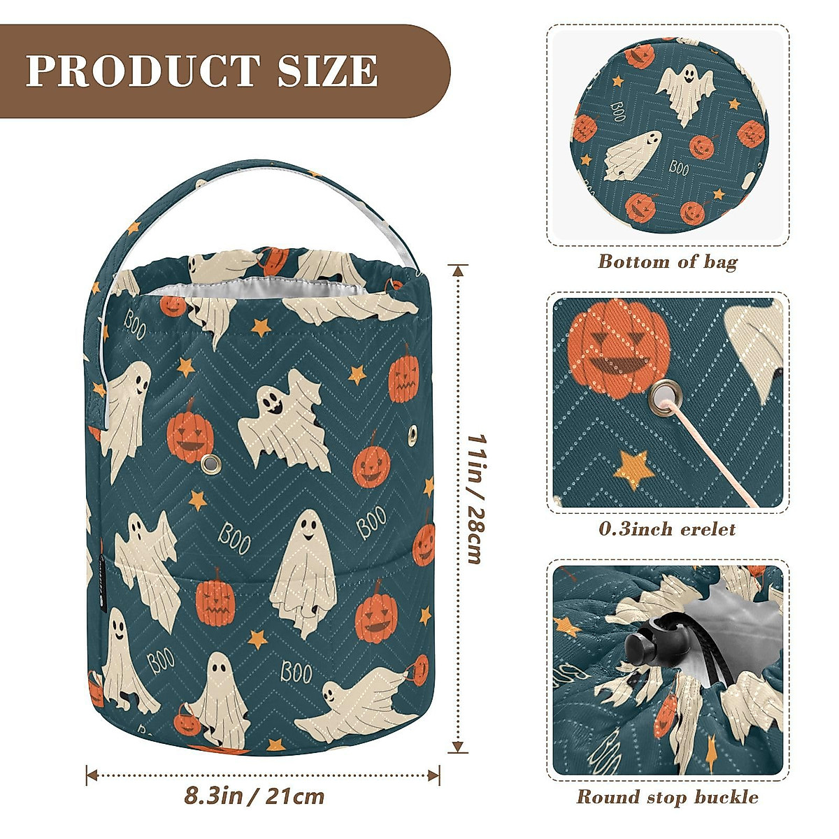 Aslsiy Yarn Bag Ghost Carry Pumpkin Basket Small Crochet Bag Halloween Knitting Project Bag for Yarns Crochet Accessories Gifts for Crocheter Knitter