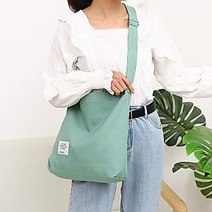 Covelin Women's Retro Large Size Canvas Shoulder Bag Hobo Crossbody Handbag Casual Tote Dark Sea Green
