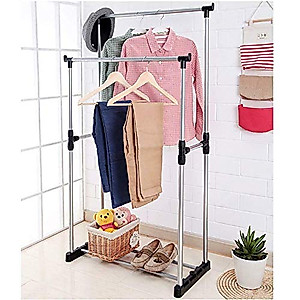 6812 - Double Heavy Duty Rail Portable Clothes Hanger Rolling Storage Rack – MN27