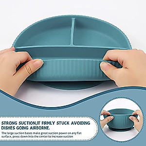 Silicone Baby Feeding Set, 2 adjustable bibs with food collectors, 1 suction cup divider, 1 suction cup, 1 sippy cup,1 stage 1 spoon and 1 fork, Baby Led Weaning Utensils,Toddler Self Feeding Set