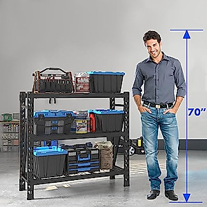 FLEXIMOUNTS Garage Shelving, 3-Tier Adjustable Shelf, 4650 lbs Weight Capacity Storage Rack, 2 x 4 ft, Heavy Duty Industrial Metal Shelving
