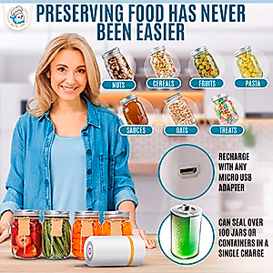 Nutri-Seal™ Electric Mason Jar Vacuum Sealer Kit - Easy to Use - Fits Wide & Regular Mouth Mason Jars - Compatible with All FoodSaver Models - Electric Handheld Vacuum Sealer For Jars & Vacuum Seal Containers - Includes Electric Vacuum Pump w/Compatibilit