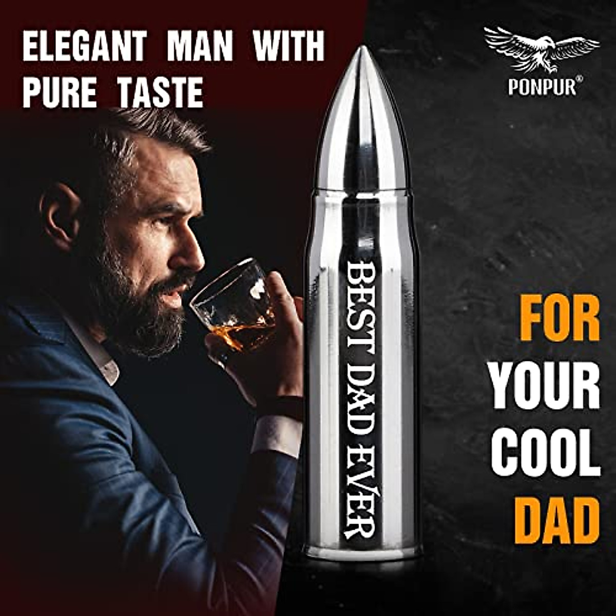 Gifts for Men Dad, 6 pcs Golden Whiskey Stones & 6 pcs Silver Whiskey Stones & 6 pcs Best Dad Ever Whiskey Stones, Christmas Stocking Stuffers, Unique Birthday Gift Ideas for Dad from Wife