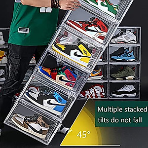 Yimeka Shoe Box, Shoe Organizer Display Case, 3-Pack, Clear Plastic Stackable Front Shoe Container with Clear Door, Shoe Cabinet Closet, Magnetic Side Opening Sneaker Storage (14.6"x8.3 "x10.2")