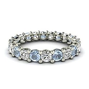 1 4/5 CT Round Shape Simulated Blue Aquamarine & White Cubic Zirconia Full Eternity Wedding Anniversary Engagement Ring in 14K White Gold Plated 925 Sterling Silver (1.80 Cttw) Ring Size - 8.5
