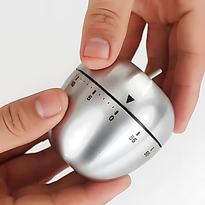 Wailicop Apple Kitchen Timer Stainless Steel Mechanical Rotating 60 Minute Alarm Timer Count Down Timer for Learning, Cooking, Cosmetic Applications, Baking, Exercise