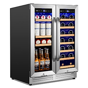 Wine and Beverage Refrigerator Upgraded, 24 Inch Beverage Refrigerator Cooler Dual Zone with Glass Door, Under Counter or Freestanding Beverage Fridge with Large Capacity, Advanced Cooling System