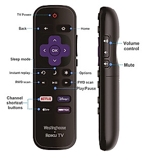 OEM Replacement Remote Control Compatible with Westinghouse Roku TVs - Netflix/Disney Plus/Apple TV+/HBO Max