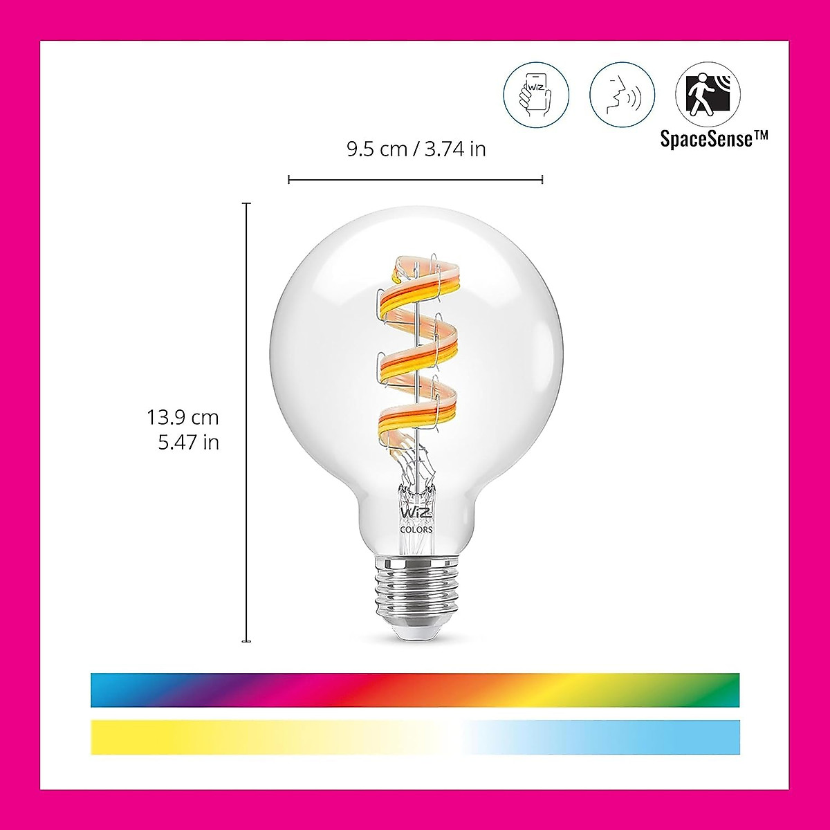 WiZ Color G25 Color Filament LED Smart Bulb - Pack of 1-300 Lumen - E26 Indoor - Connects to Your Existing Wi-Fi - Control with Voice or App + Activate with Motion - Matter Compatible