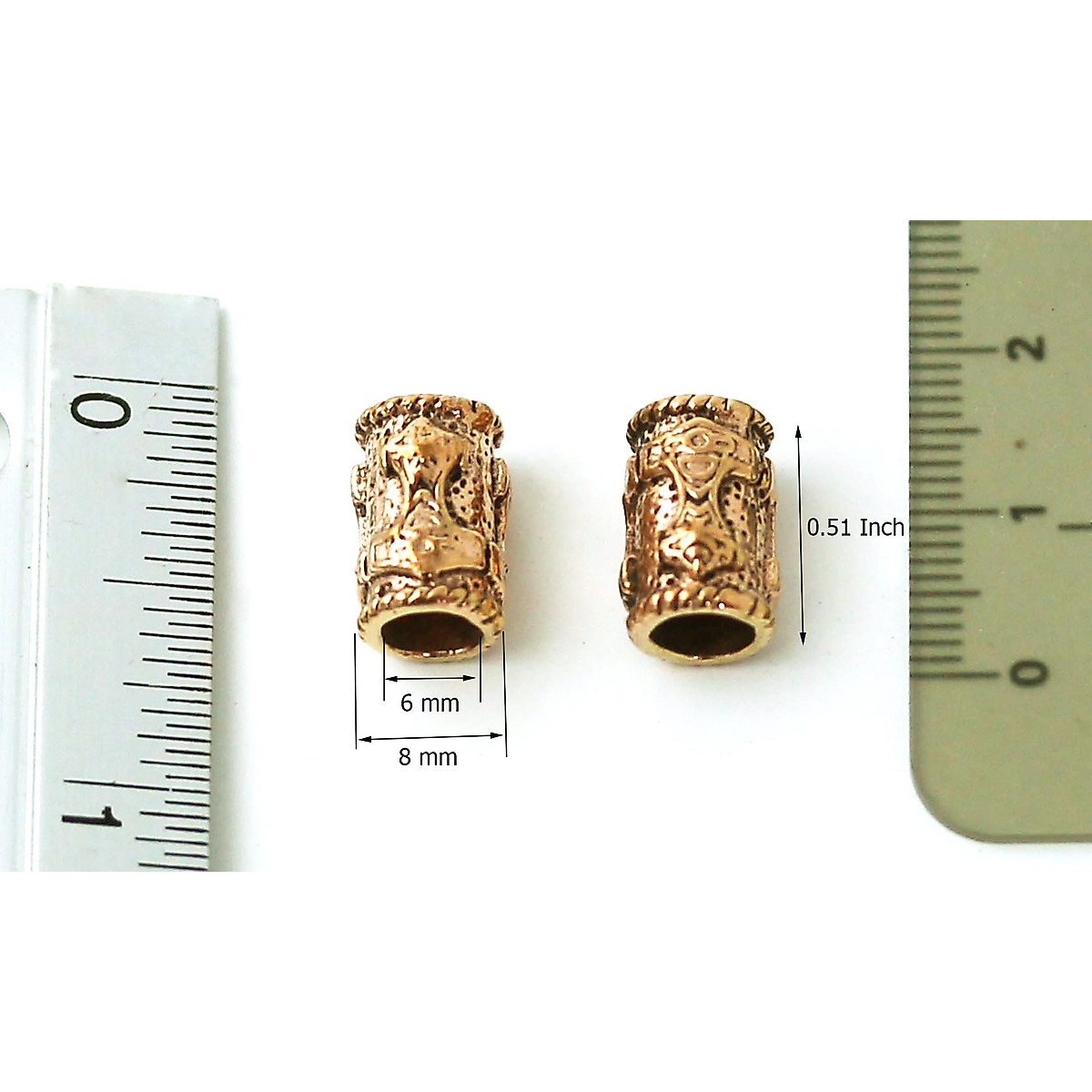 LynnAround Bronze Norse Thors Hammer Beard Beads Rings, Dreadlock Viking Pirate Medieval Hair Beads, Pagan Jewelry