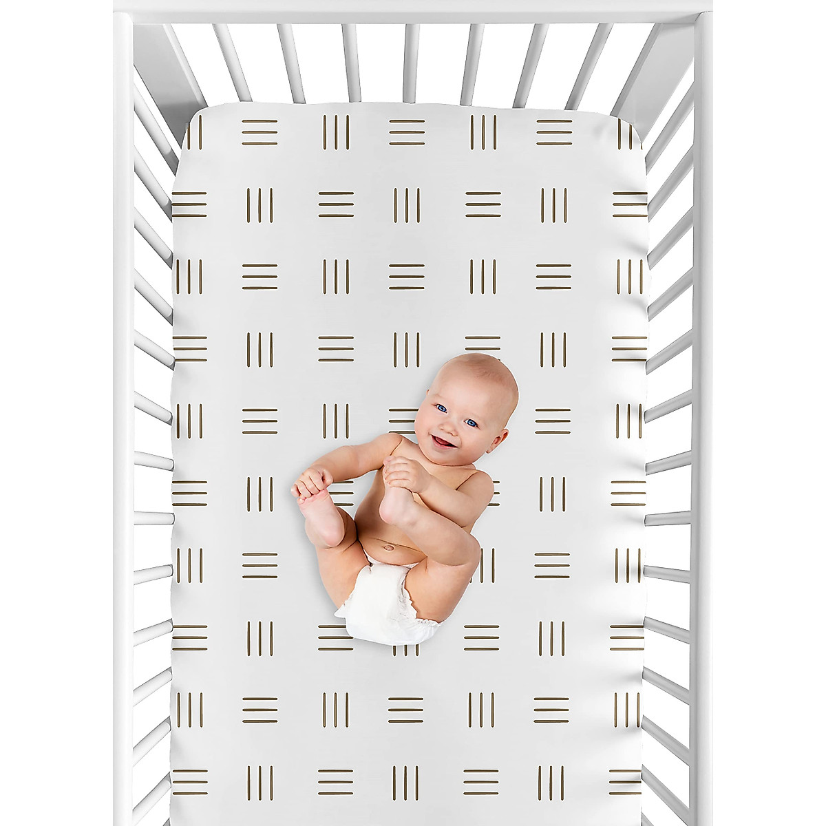Sweet Jojo Designs White Brown Boho Mudcloth Boy Girl Fitted Crib Sheet Baby Toddler Bed Nursery Cocoa Chocolate Tan White Bohemian Woodland Tribal Southwest Mud Cloth Hatch Gender Neutral Triple Line