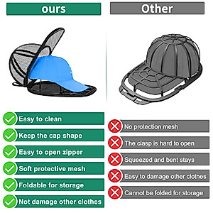 NAZZO Hat Washer for Dishwasher Washing Machine, Hat Cleaner Protector Holder for Curved Caps with Mesh Bag, Foldable Cap Washer Frame Cage Universal Adult Kids Basketball Cap, Black, 2 Pack