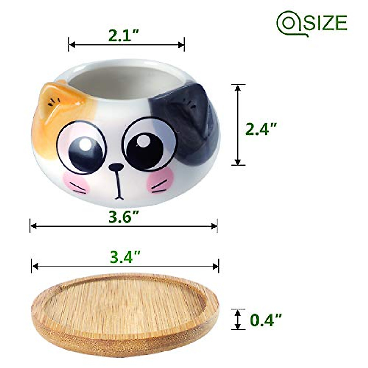YINUOWEI Succulent Pots with Drainage 3.6 Inch Mini Cat Pots for Plants Tiny Animal Planter Small Ceramic Air Plant Flower Pots Cactus Faux Planters Containers with Bamboo Tray