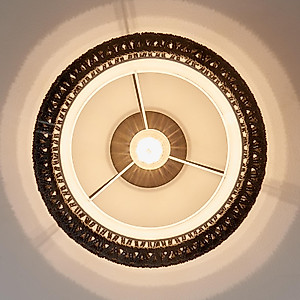 Rattan Ceiling Light Fixtures, Hand-woven Boho Flush Mount Ceiling Light, Handmade Rattan Light Fixtures Ceiling Mount with Fabric Shade, Farmhouse Light Fixture for Bedroom Hallway Entryway (Black)