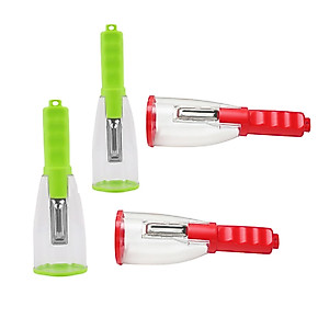 4Pcs Vegetable Peeler with Container,Stainless steel multi-function storage type peeling knife with barrel, Multi-functional Potato Orange Apple Peeler for Kitchen.