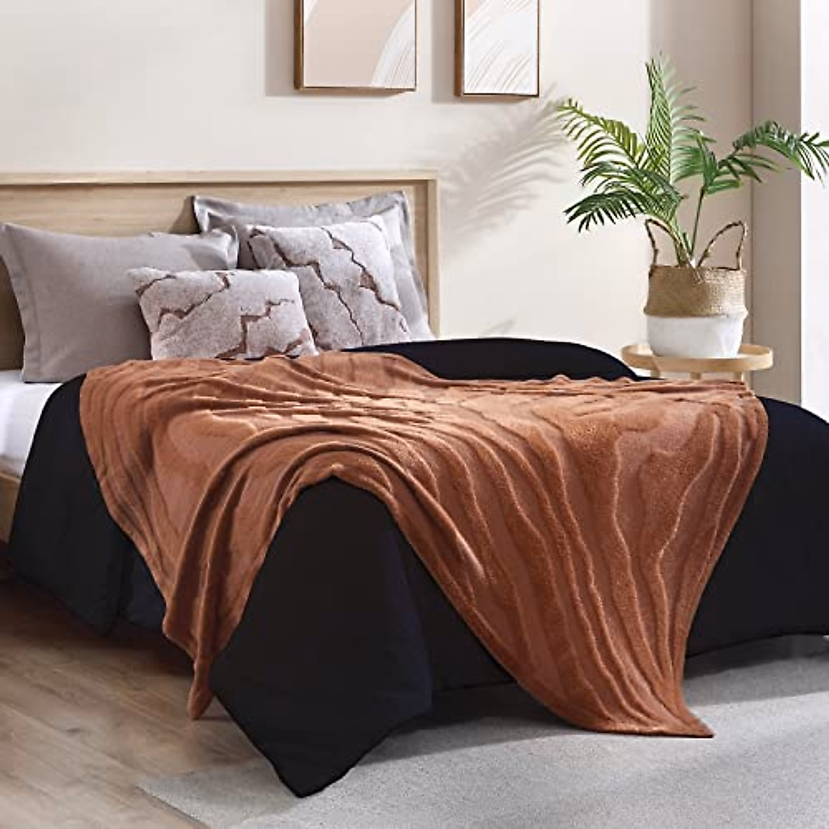 Snuggle Sac Brown Throw Blanket for Couch 50x60 inches, Ultra Soft Terracotta Throw Blanket for Sofa, Bed for Womens Mens