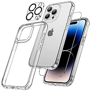 Maxdara [3 in 1 for iPhone 14 Pro Max Case, Clear iPhone 14 Pro Max Case with Front Screen Protector and Camera Lens Protector Drop Protection Case for iPhone 14 Pro Max 6.7 Inch(Clear+Clear)