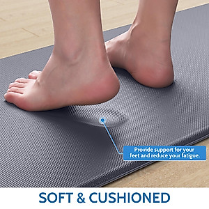 StepLively 2-Piece Anti-Fatigue Cushioned Kitchen Mat Set, Non-Skid Grey Standing Mats for Kitchen, Office, Sink - 17.3"x30" and 17.3"x47"