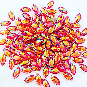 300pcs AB Horse Eye Shape Crystal Clear Sew On Acrylic Rhinestones Flatback Fancy Stones Sewing for Clothing Dress Decorations 7X15MM (Red)