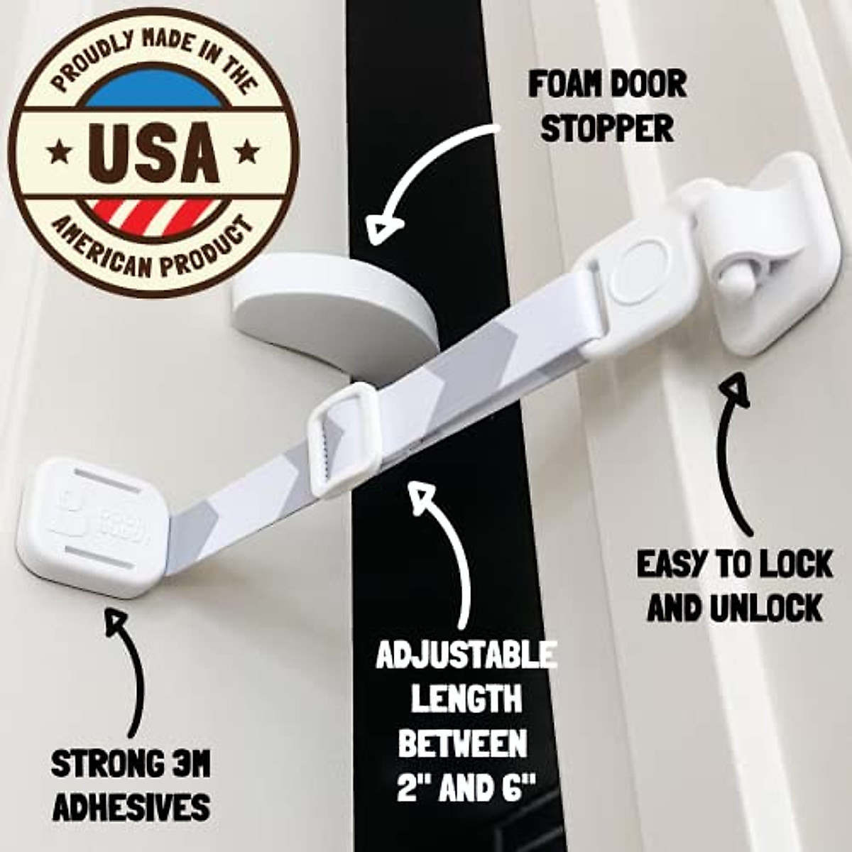 Door Buddy Child Proof Door Lock & Cat Door Stopper. Adjustable Door Strap Latch to Baby Proof Door & Keep Toddler out of Cat Food & Litter Box. Easy Pet & Baby Gate with Cat Door Interior Alternative