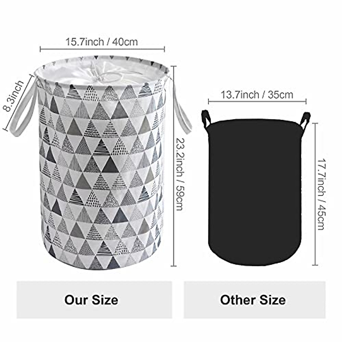 23“ Extra-Large Freestanding Laundry Basket with Lid Waterproof Foldable Laundry Canvas Hamper with Extended Handles(White Triangle)