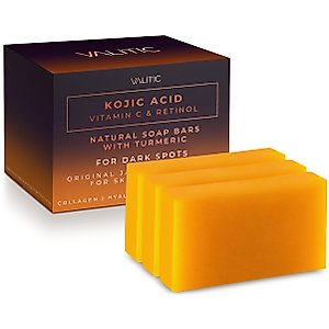 VALITIC Kojic Acid Vitamin C and Retinol Soap Bars with Turmeric for Dark Spot - Original Japanese Complex Infused with Collagen, Hyaluronic Acid, and Vitamin E (3 Pack)