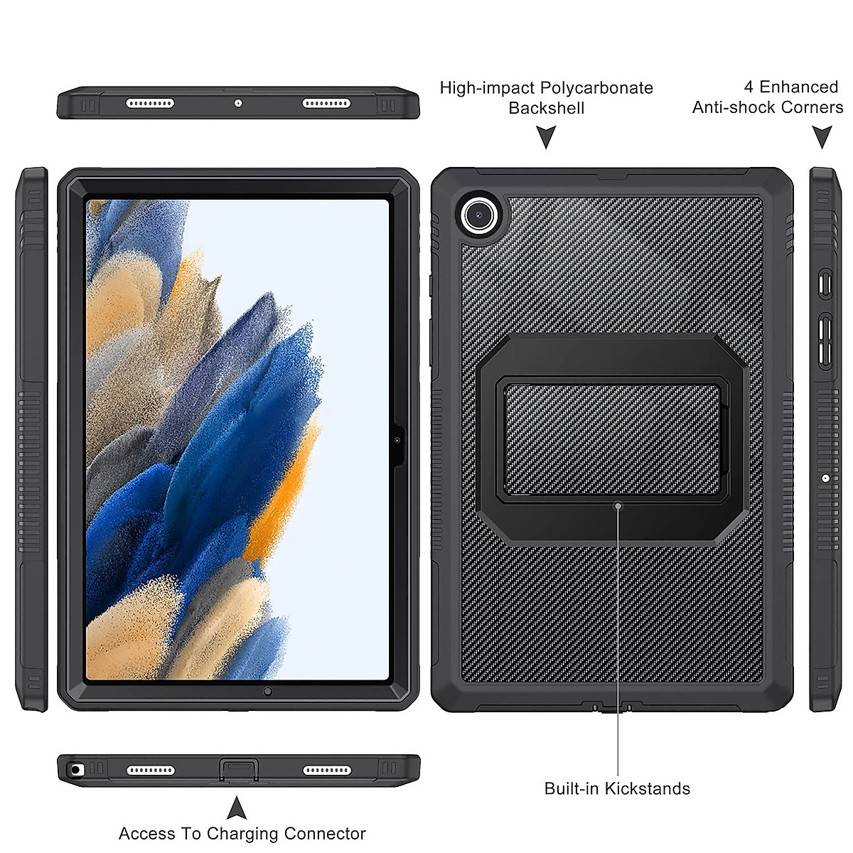 Soke Galaxy Tab A8 Case 10.5 Inch (SM-X200/X205/X207), with Built-in Screen Protector, Rugged Full Body Protective Case for 2022 Samsung Galaxy Tab A8 10.5(Black)