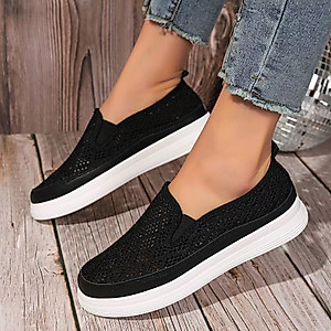 Sneakers for Women Fashion Sneakers Women's Canvas Shoes Sneaker Walking Shoes Ladies Fashion Solid Color Breathable Hollow Mesh Round Head Shallow Flat Black