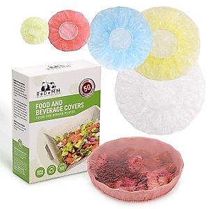 ReDeMM 50 Reusable Elastic Food Bowl Storage Covers - Variety of 5 translucent stretchable sizes and colors - Alternative to foil - plastic wrap- clingwrap - BPA Free - Microwave safe for leftovers