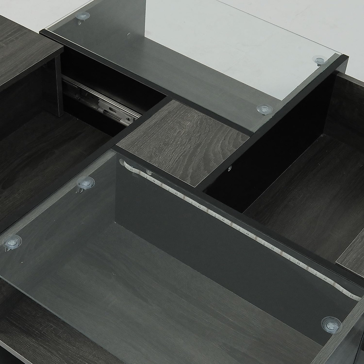 Furnnylane LED Coffee Table with 2 Drawers,Square Coffee Table with Storages for Living Room,Grey,35.4" D x 35.4" W x 15.7" H