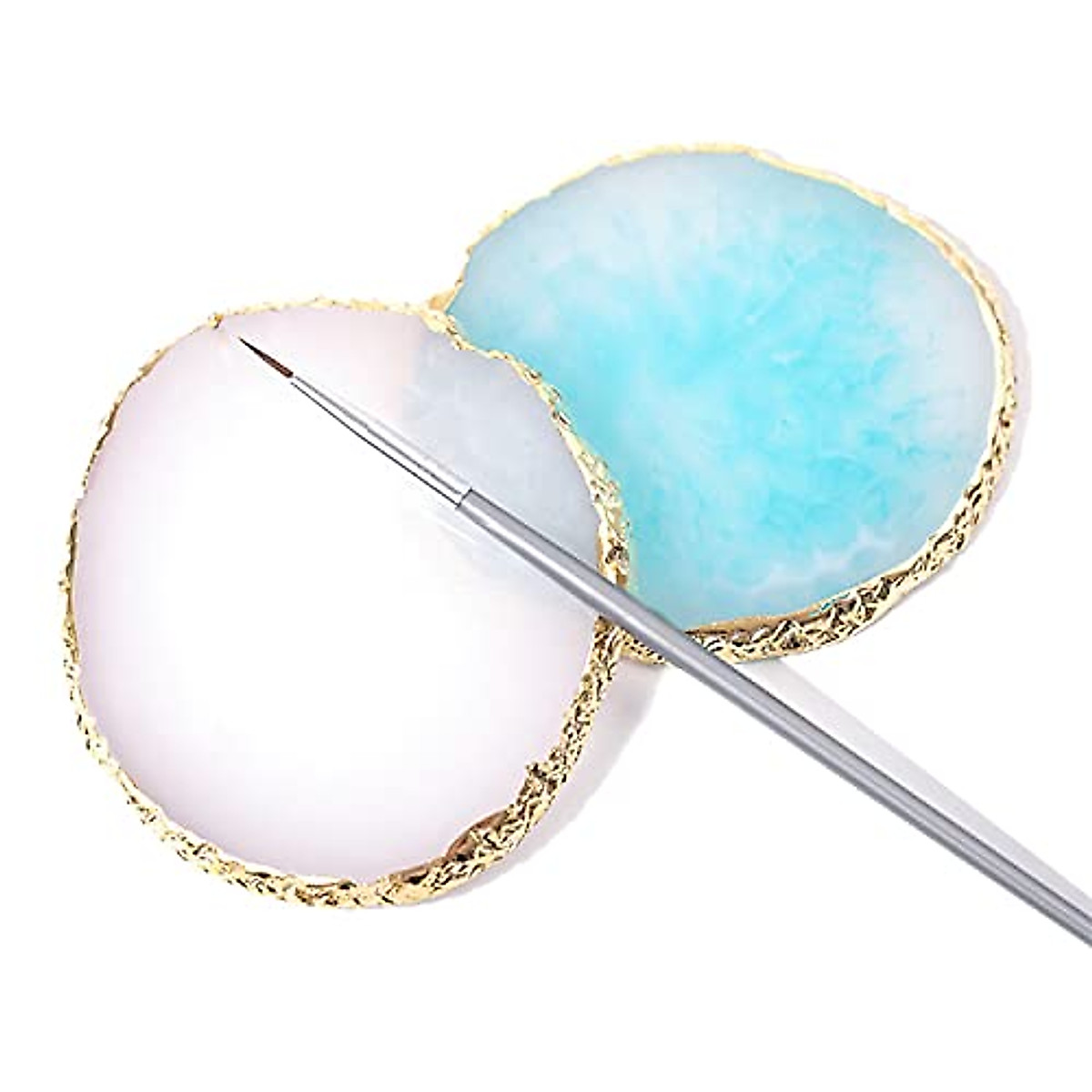 BETURY Resin Nail Art Palette, Nail Art Painting Mixed Color Palette Gold Edge Nail Gel Color Makeup Display Board (2#Pink)