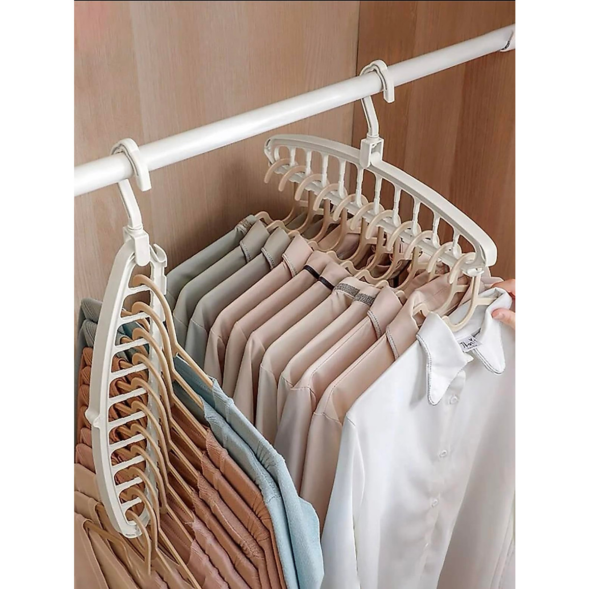 Space Saving Hangers for Closet Organizers and Storage, Heavy Duty White Plastic Clothes Hanger for Shirt Sweater,Collapsible Hanger Holder Stacker,College Dorm Apartment Home Essential, 2 Pack