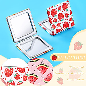 Vicenpal Compact Mirrors Small Pocket Mirror Fruit Design Mini Magnifying Portable Makeup Compact Mirror Pu Leather Double Sided Pocket Mirror for Women Girls Mother Kids Gift (6 Pcs)