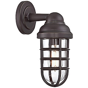 John Timberland Marlowe Rustic Industrial Farmhouse Outdoor Wall Light Fixture Bronze Cage 13" Clear Glass for Exterior Barn Deck House Porch Yard Patio Outside Garage Front Door Garden Home