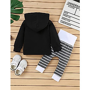 Gavol Toddler Baby Boy Outfits Long Sleeve Hoodie Sweatshirt Stripe Pant Set Clothes Set For Fall Winter
