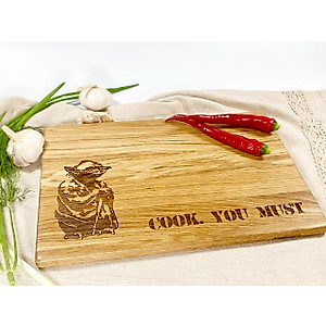 Algis Crafts | COOK YOU MUST - Cutting Board | 13x8" Oak Wood Handmade Cutting Board | Housewarming Gift Idea, Birthday, Wedding Gift | Laser Engraved Board for Couples, Friends | Chopping Board